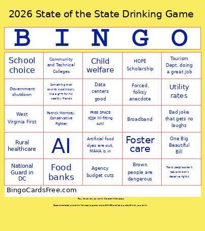 2026 State of the State Bingo Cards - Free Unlimited