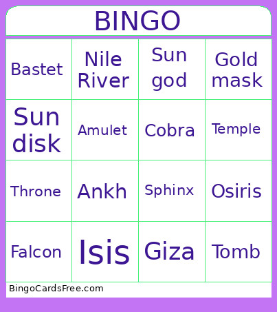 Ancient Egypt Bingo Cards - Free Unlimited