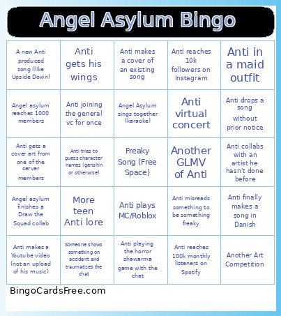 Fanart Bingo Cards Free - Unlimited Print or Play