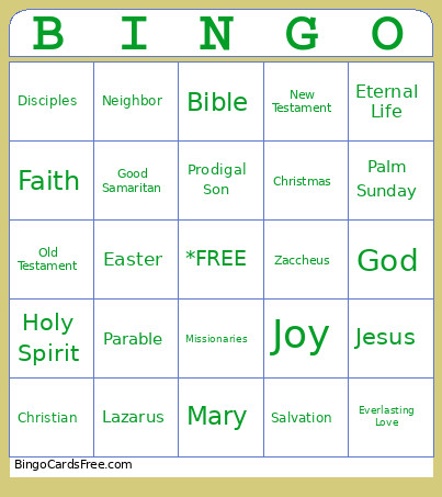 Bible review lesson Bingo Cards - Free Unlimited #2