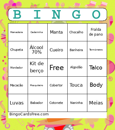 Bingo Chá Revelação Cards - Free Unlimited