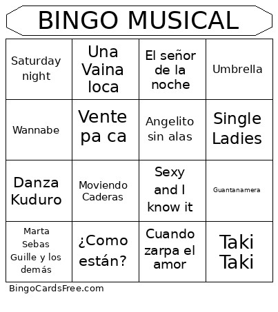BINGO MUSICAL CENA DE GALA Cards - Free Unlimited