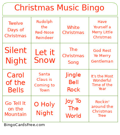Christmas Music 4x4 Bingo Cards - Free Unlimited #36