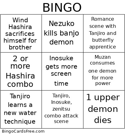 Demon slayer Bingo Cards - Free Unlimited