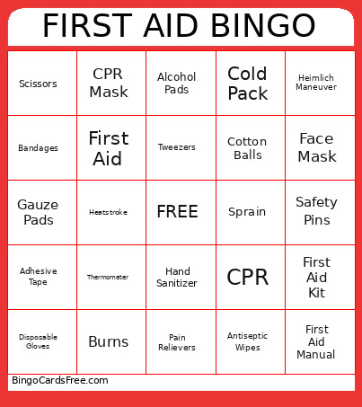 FIRST AID BINGO Cards - Free Unlimited #3