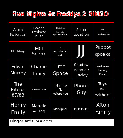 Fnaf2Bingo Cards - Free Unlimited