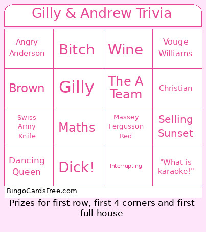 Gilly's Hen Bingo Cards - Free Unlimited