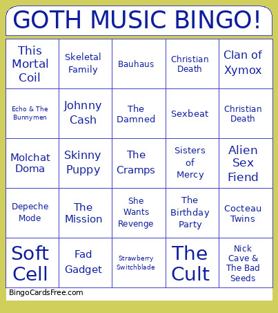 Goth Mu Bingo Cards - Free Unlimited