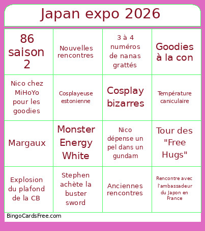 Jp expo 2026 Bingo Cards - Free Unlimited