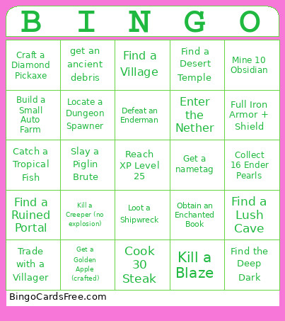 minecraft Bingo Cards - Free Unlimited #2