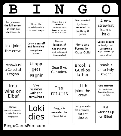One Piece 2026 Predictions Bingo Cards - Free Unlimited