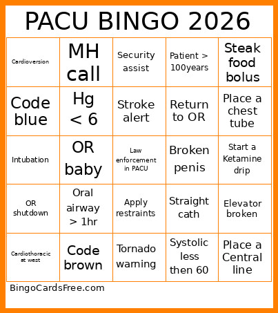 PACU Bingo Cards - Free Unlimited