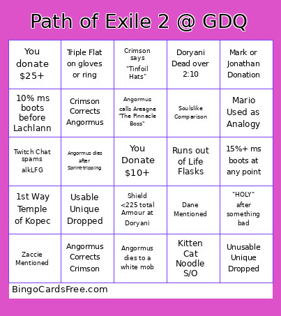 Path of Exile 2 Bingo Cards - Free Unlimited