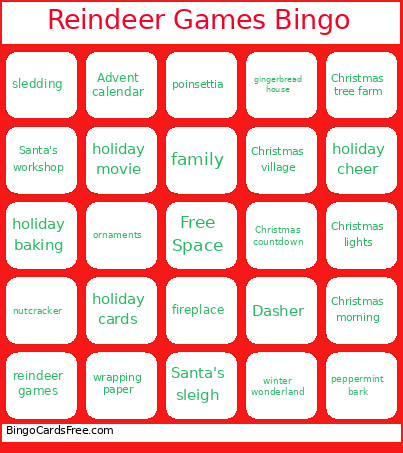 Reindeer Games Bingo Cards - Free Unlimited
