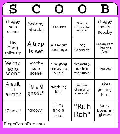 Scooby doo cartoon Bingo Cards - Free Unlimited