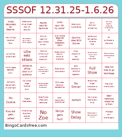 Sesame Bingo 12.31.25-1.6.26 Cards - Free Unlimited