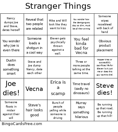 Stranger Things Bingo Cards - Free Unlimited #8