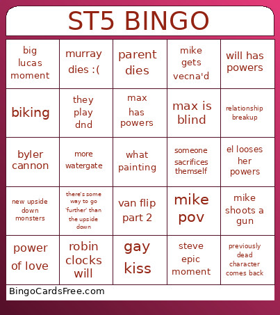 stranger things 5 Bingo Cards - Free Unlimited #3