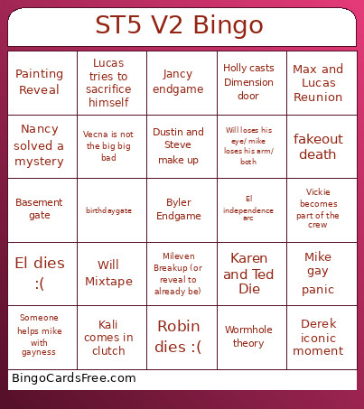 Stranger Things 5 Vol 2 Bingo Cards - Free Unlimited